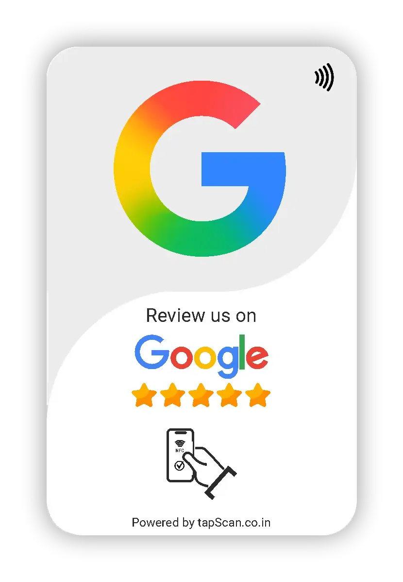 Dual NFC + QR Review Cards & Standees, UPI QR Cards | TapScan
