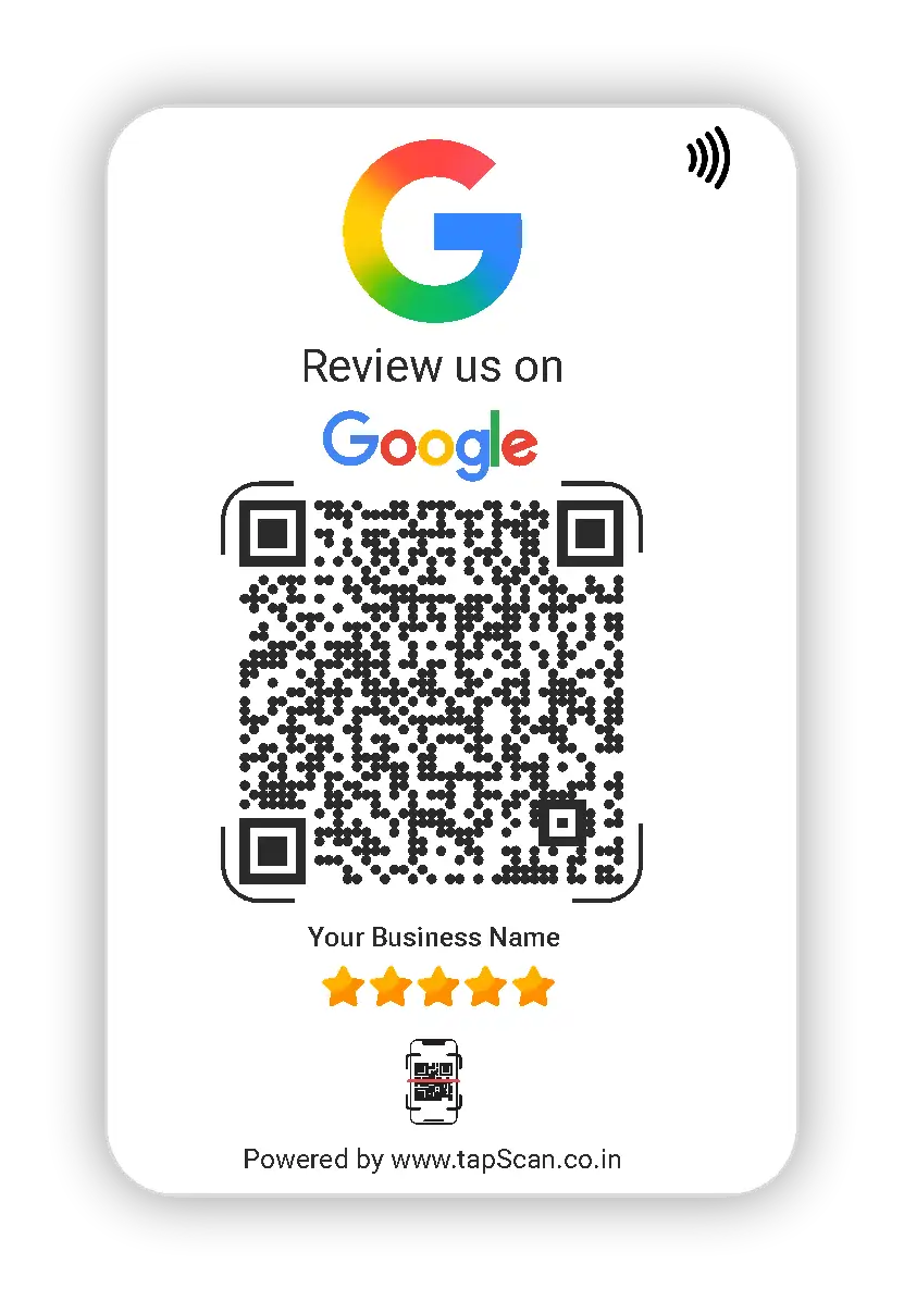 Dual NFC + QR Review Cards & Standees, UPI QR Cards | TapScan